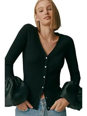 Maeve Long-sleeve Organza Cuff Sweater - Black