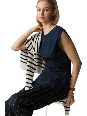 Maeve Draped Short-sleeve Tunic - Navy