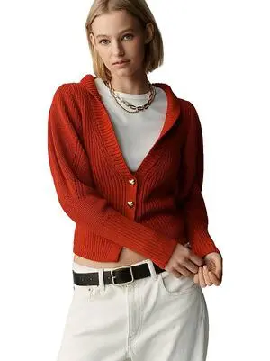 Maeve V-neck Heart Cardigan Sweater - Red