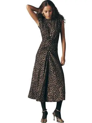 Saylor Cinched Short-sleeve Maxi Dress - Leopard