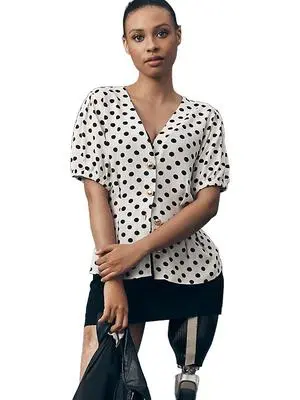 Maeve Polka Dot Short-sleeve Blouse - White Dot