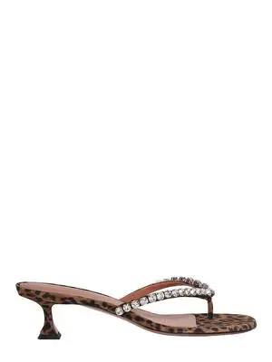 Amina Muaddi Gigi Thong Printed Suede Sandals Leopard