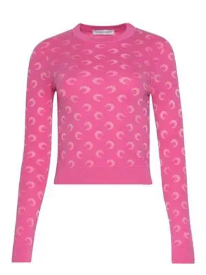 MARINE SERRE Moon Jacquard Knit Crewneck Sweater - Pink