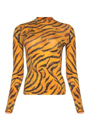 MARINE SERRE Tiger Printed Highneck Top - Orange
