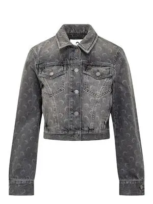 MARINE SERRE Moon Laser Wash Denim Cropped Jacket - Grey