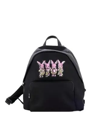 Dior Front Pocket Zip Embroidered Nylon Medium Backpack - Black