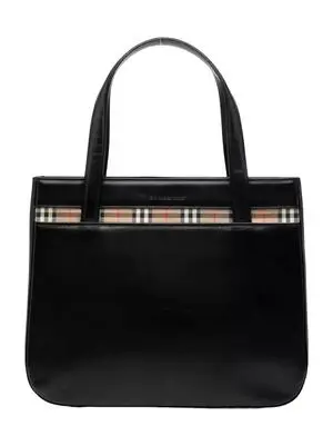 Burberry House Check Trimmed Leather Handbag - Black