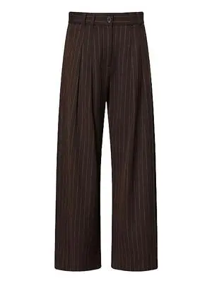 ME+EM Pinstripe Wide-leg Woven Trousers - Chocolate / Caramel