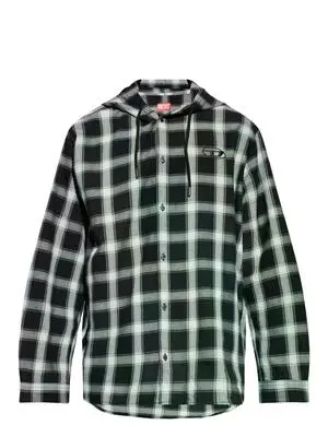 DIESEL Hooded Plaid Shirt - Black