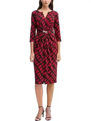 Joseph Ribkoff Printed Knotted Midi Dress - Red