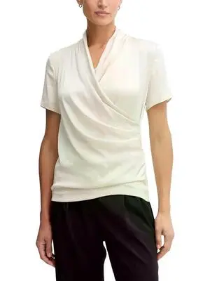 Joseph Ribkoff Short-sleeve Wrap Blouse - Neutrals