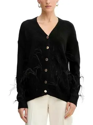 FRACOMINA Button Detailed Feather Trim Cardigan - Black