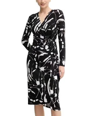 Joseph Ribkoff Graphic-print V-neck Midi Dress - Black