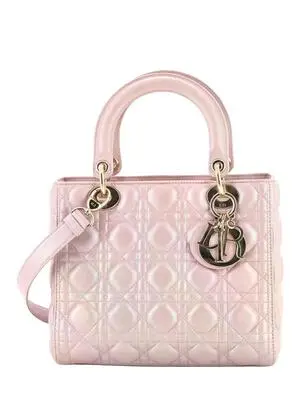 DIOR Lady Dior Cannage Quilt Metallic Leather Medium Satchel