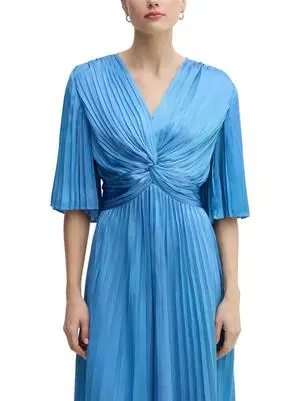 Joseph Ribkoff Pleated V-neck Midi Dress - Blue