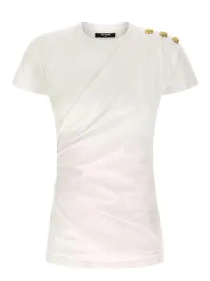 Balmain Button-embellished Draped T-shirt - White