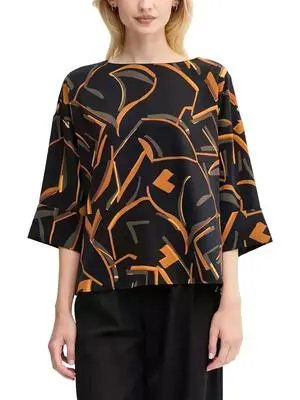 Joseph Ribkoff Geometric-print Flared-sleeve Blouse - Black
