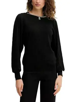FRACOMINA Pleated Sleeve Chain Knitwear - Black