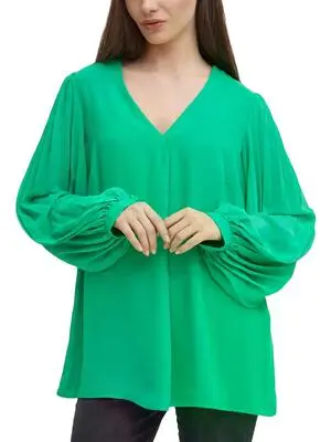 Joseph Ribkoff Pleated V-neck Blouse - Green