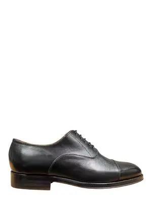 LEYVA Cap-toe Lace-up Oxford Shoes - Black