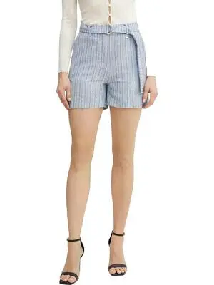FRACOMINA Striped Belted Shorts - Blue
