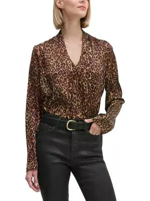 Joseph Ribkoff Animal-pattern V-neck Blouse - Brown