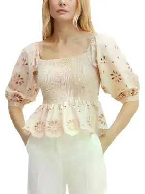 FRACOMINA Floral-cut Smocked Blouse - Pink