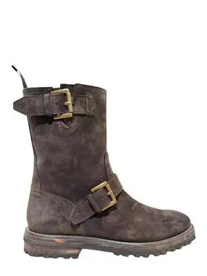 CALCE Buckle Biker Boots - Brown
