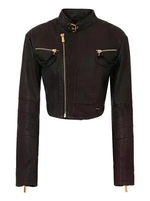 Just Cavalli Snakeskin-effect Biker Jacket - Black