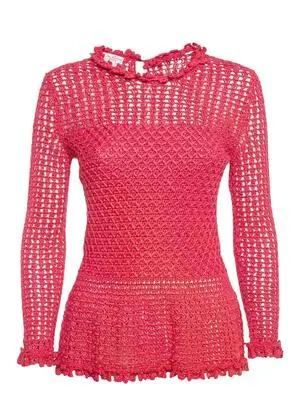 Oscar De La Renta Crochet Sheer Top - Pink