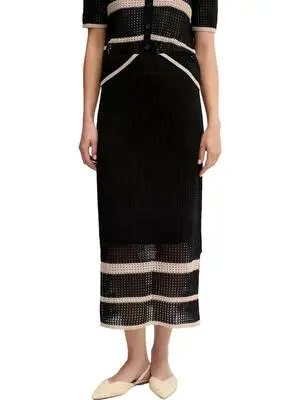 Joseph Ribkoff Striped Openwork Knit Midi Skirt - Black