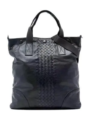 Bottega Veneta Intrecciato Trimmed Nappa Convertible Tote Satchel - Black