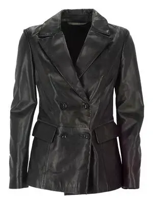THE JACKIE LEATHERS Double-breasted Panelled Jacket - Black
