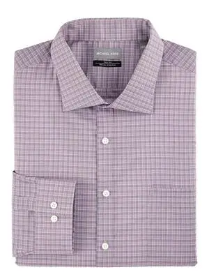 Michael Kors Big & Tall Performance Plaid Dress Shirt - Wine