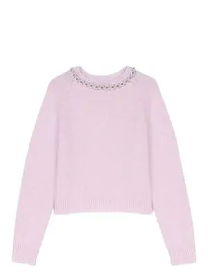 Maje Removable Jewel Collar Sweater - Pink