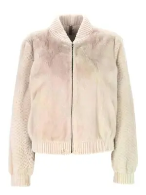 RINDI Ribbed Trim Zip Jacket - Neutrals
