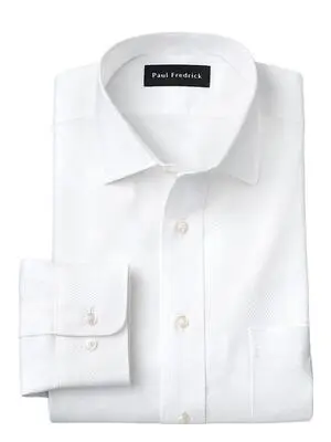 PAUL FREDRICK Slim Fit Non-iron Cotton Twill Spread Collar Dress Shirt - White