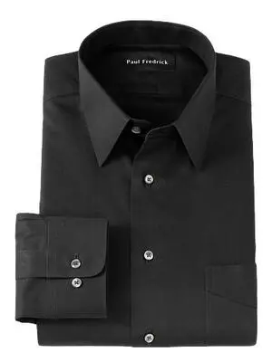 PAUL FREDRICK Tailored Fit Non-iron Cotton Pinpoint Solid Point Collar Dress Shirt - Black