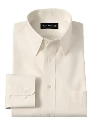 PAUL FREDRICK Tailored Fit Non-iron Cotton Pinpoint Solid Point Collar Dress Shirt Ecru