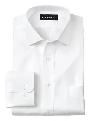 PAUL FREDRICK Tailored Fit Non-iron Cotton Pinpoint Solid Spread Collar Dress Shirt - White