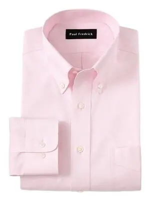 PAUL FREDRICK Tailored Fit Non-iron Cotton Pinpoint Solid Button Down Collar Dress Shirt Pink