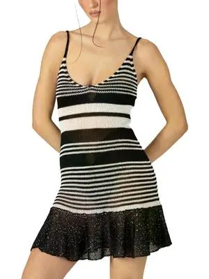 PARAMIDONNA Lea Striped Crochet Dress - Black