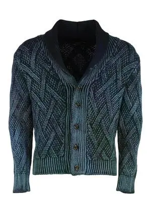 MOORER Shawl-collar Buttoned Cardigan - Blue