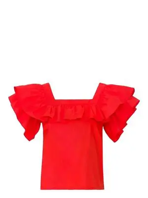 Lhd Ruffled Square Neck Blouse - Red