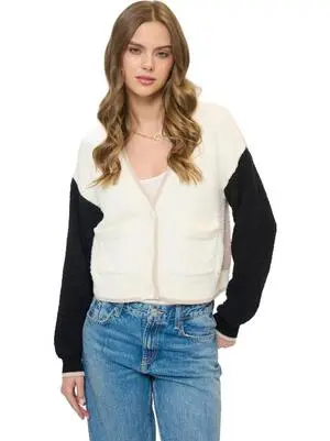 Central Park West Colin Cropped Terry Cardigan - White Multi