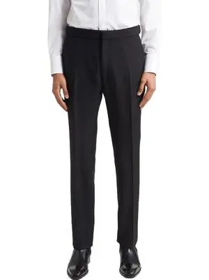 TOM FORD Flat Front Wool Herringbone Trousers - Naa Black