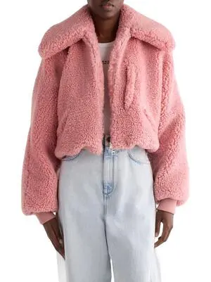 Givenchy Crop Faux Shearling Bomber Jacket - Light Pink
