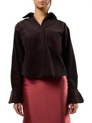 VIENS AVEC MOI The Odyssey Crop Corduroy Shirt - Brown