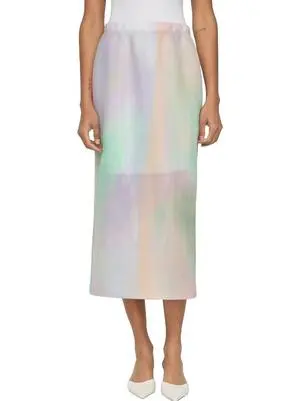 Lafayette 148 New York Printed Neoprene Midi Skirt - Aurora Green Multi