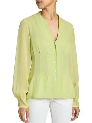 Santorelli Winnie Long Sleeve Buttoned Silk Georgette Blouse - Pistachio